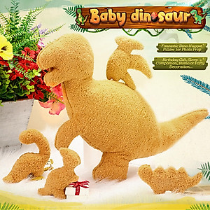 RoundFunny 5 Pcs Dinosaur Nugget Plush Pillow Set, 16 Inch Large Chicken Nugget Plush with 4 Dino Plush Toys Soft Dinosaur Chicken Nuggets Pillow for Girls Boys Birthday Dinosaur Theme Party