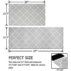 EARTHALL Kitchen Mat [2 PCS] Cushioned Anti-Fatigue Floor Mat, Waterproof Non-Slip Grey Trellis Kitchen Rug Runner Ergonomic Comfort Standing Mat for Kitchen, Home, Office, Sink, Laundry, Desk