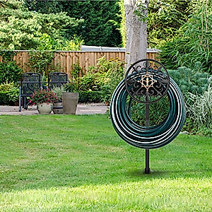 GOFORWILD Garden Hose Holder, Decorative Hose Butler Sturdy Water Hose Rack, Durable Wall Hose Hanger, Holds 125-Feet of 5/8-Inch Hose, Hose Reel, Made of Stainless Cast Aluminum, 7007