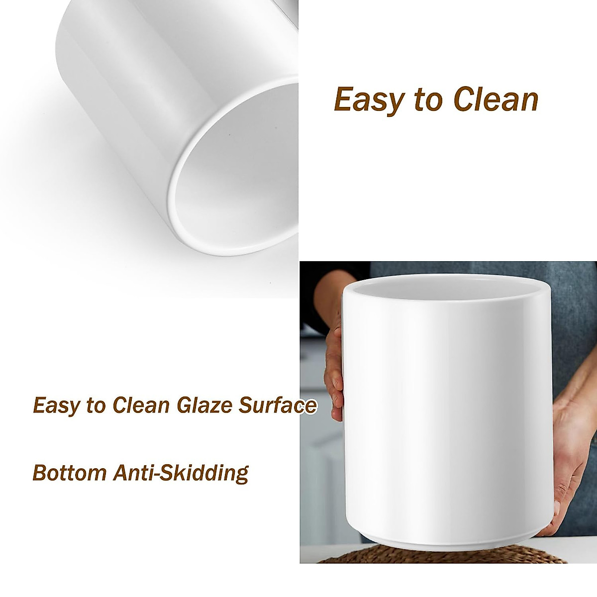 Allybyme Utensil Holder Kitchen Utensil Holder for Countertop, Ceramic Cooking Utensil Holder for Kitchen Counter, Large Modern Spatula Holder Utensil Organizer Kitchen Decor, 6.5”H x 5.5”D White