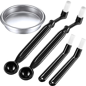 Zhehao Coffee Machine Brush Cleaner 4 Pieces Coffee Machine Brush with Spoon and 1 Piece 58 mm Stainless Steel Back Flush Insert Metal Blind Filter for Espresso Machine