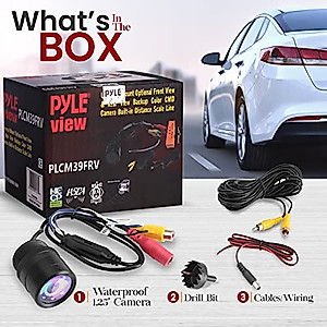 Pyle Universal Mount Front Rear Camera - 1.25” Marine Grade Waterproof Cam Built-in Distance Scale Lines Backup Parking/Reverse Assist w/ Night Vision LED 420 TVL Resolution & RCA Output PLCM39FRV