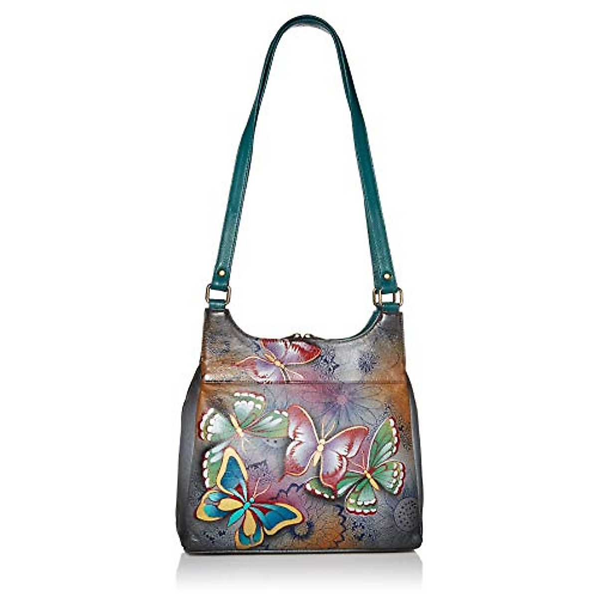 Anna by Anuschka womens Anna Anuschka Genuine Leather Medium Hobo-butterfly Paradise Satchel Bag, Butterfly Paradise, One Size US