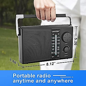LEOTEC Portable AM FM Radio with Best Reception,Battery Operated or AC Power,Big Speaker,Large Tuning Knob,Clear Dial,Earphone Jack for Gift,Elder,Home