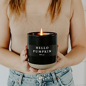 Sweet Water Decor Hello Pumpkin Soy Candle | Pumpkin, Warm Spices, Vanilla, and Whipped Cream Fall Scented Candles for Home | 12oz Black Stoneware Jar, 60+ Hour Burn Time, Made in The USA