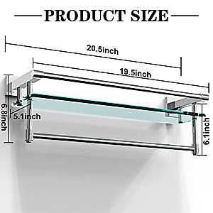 SFGSOWOR 21inch Bathroom Glass Shelf with Towel Bar/Towel Rack Wall Mounted Tempered Glass Shelf Storage Hotel Towel Storage Rack Sus304 Rustproof Stainless Steel Chrome Plated Finish