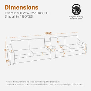 Luxury Sectional Sofa with Console, 2 Cup Holders, Upholstered Modern Linen Fabric 6-Seat Couch with Sloped Armrests & Detachable Cover, Modular Sofas Couches for Living Room, Apartment, Office, Ivory