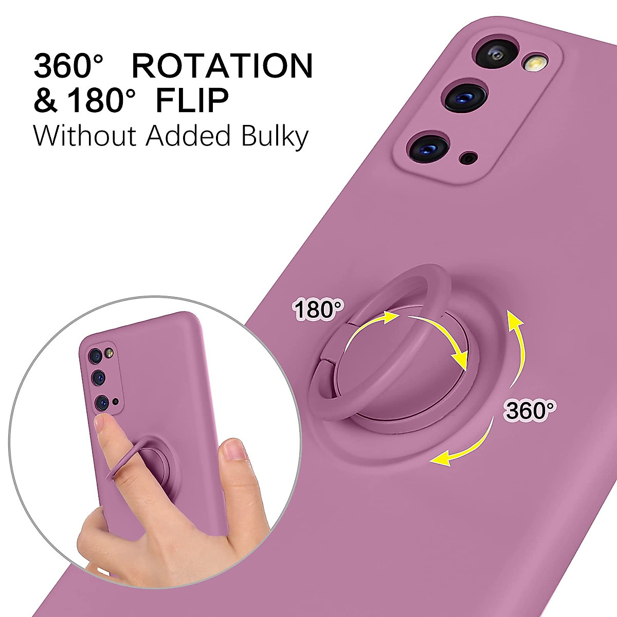 BENTOBEN for Galaxy S20 Case, Phone Case Samsung S20 5G 2020,Slim Silicone Ring Holder Kickstand Support Car Mount Soft Rubber Hybrid Hard Protection Shockproof Bumper Girl Women Cover, Deep Purple
