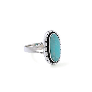 Silver Eternity 925 Sterling Silver Amazonite Ring for Women Statement Ring Silver Natural Blue Amazonite Ring Jewelry Gift for Women (Blue, Ring Size - 6)