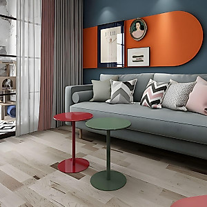 CraftThink End Table, Scandinavian Style Round Metal Side Table with Pedestal Base Sofa Side Table for Living Room Bedroom Balcony and Office, 2 Pieces Green