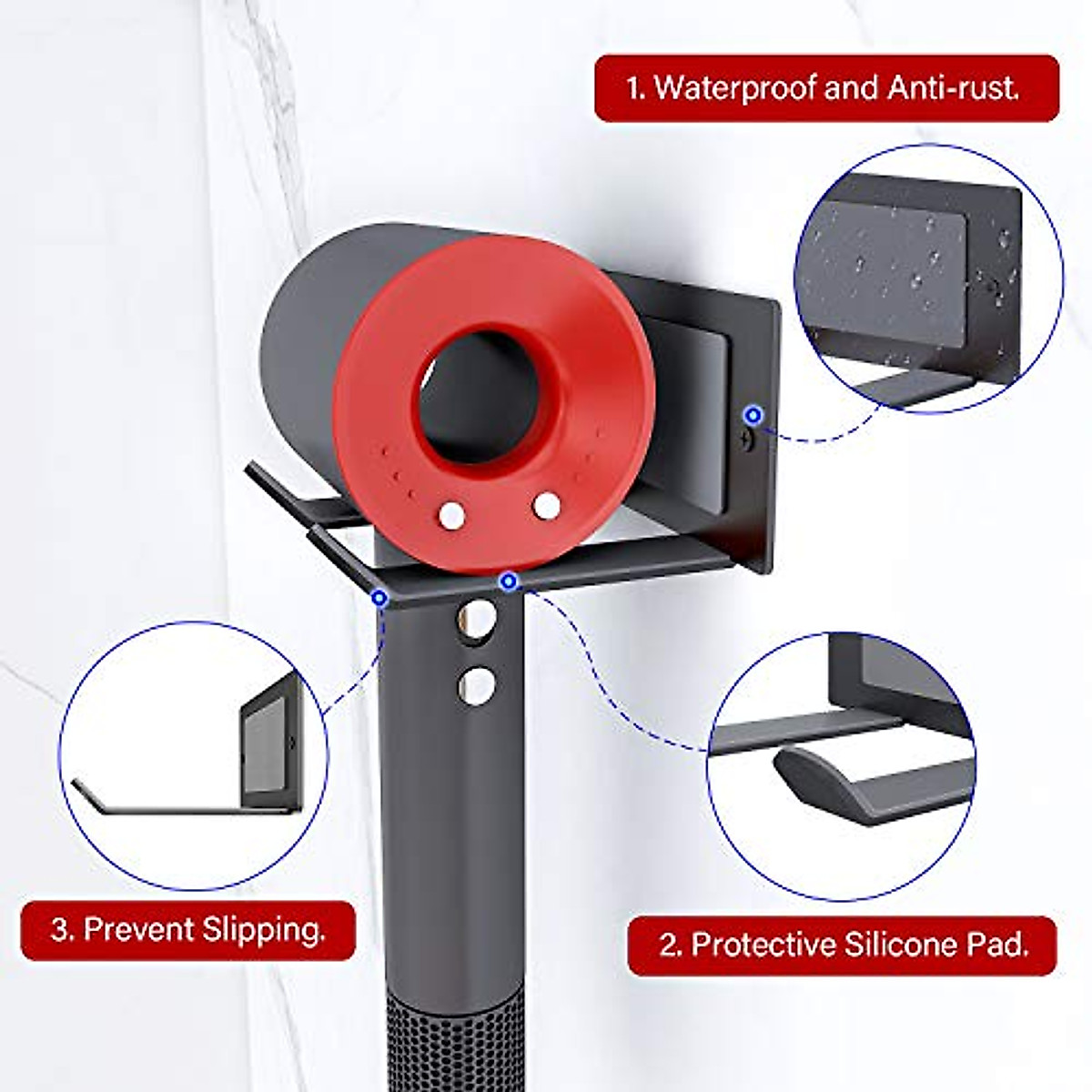 Hair Dryer Holder,FLE Blow Dryer Holder Wall Mounted Fit for Most Hair Dryers