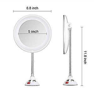 TOP4EVER Flexible 10X Magnifying Suction Mirror, Dimmable LED Lighted Vanity Mirror,Power Locking Suction Cup with Day Light and 360 Degree Swivel, Portable Vanity Mirror for Home Bathroom