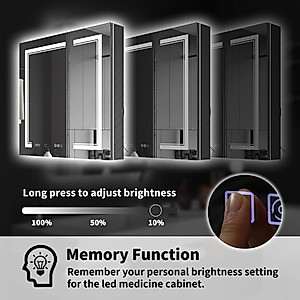 ExBrite 30 x 32 Lighted Medicine Cabinet with Mirror, Front&Backlit led Medicine Cabinet,Clock Temp Display,Defog,10x Magnifier,3 Colors Temper Dimmable,Surface or Recessed Mount,Door Wide Open