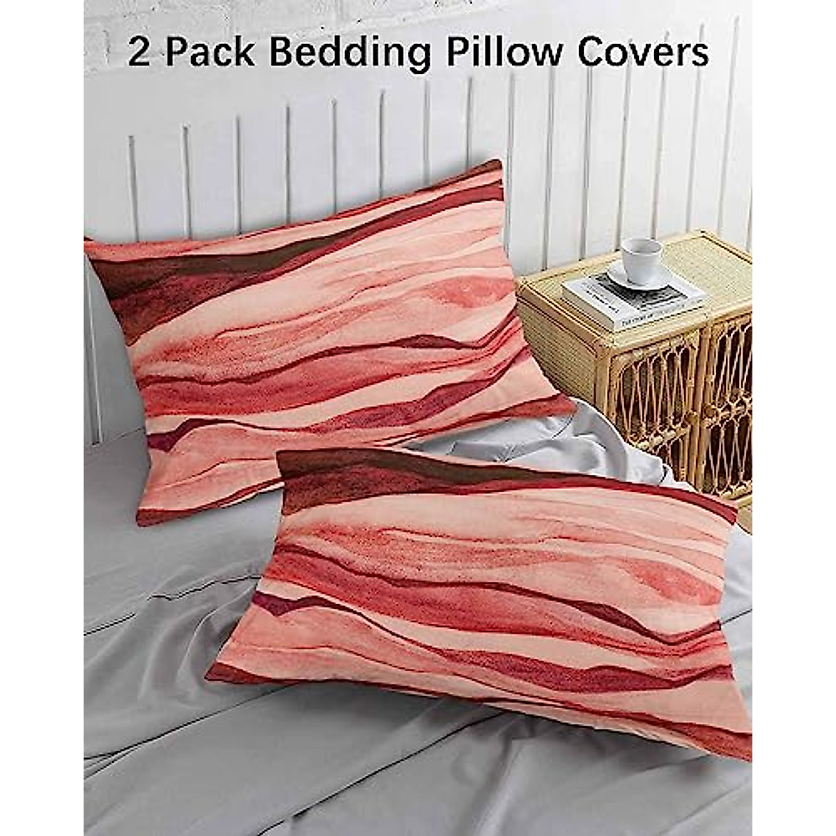 Edwiinsa Red Ombre Pillow Covers King Standard Set of 2 Bed Pillow, Watercolor Modern Abstract Art Aesthetics Plush Soft Comfort for Hair/Skin Cooling Pillowcases with Envelop Closure 20''x36''