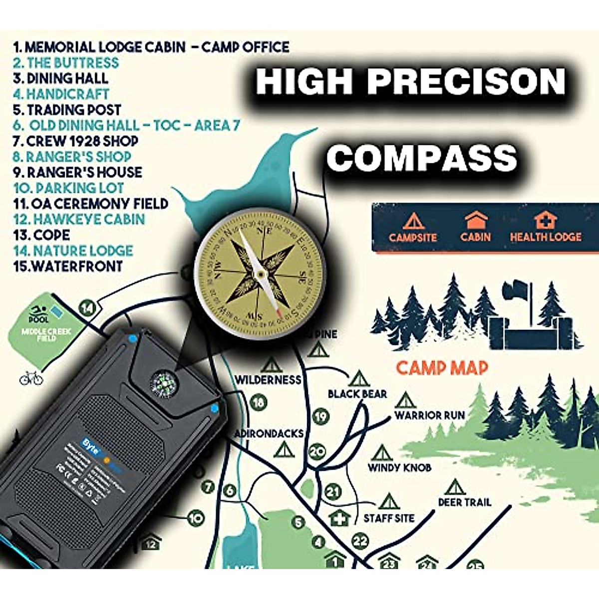 Solar Charger Power Bank 20000mAh, Portable Solar Pone Charger with Compass,Carabiner, Whistle,Flashlights,Solar Panel Charger,Camping Gear Accessory (Blue)