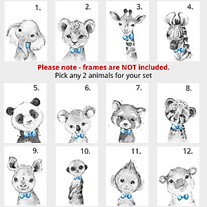 Safari Animals Boys Nursery Bedroom Unframed set of 3 Poster Prints, Personalized Name Blue Green Yellow Bow Tie Wall Art Decor New Baby Gift Present, Elephant Giraffe Lion Zebra (9x12)