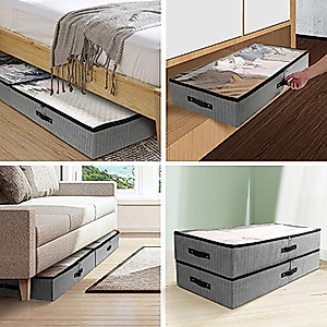 WISELIFE Under Bed Storage Bins Containers (2-Pack) Large Foldable Shoe Storage Organizers with Clear Lid, 2-Way Zippers, Sturdy Riveted Handles, Rigid Structure 33x17x6 in