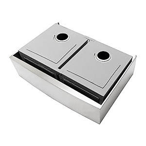 KABCO 33 Inch Double Bowl Undermount Apron Front Farmhouse Kitchen Sink, Sound and Heatproof 16 Gauge Rust Resistant Stainless Steel Farmhouse Sink with Sink Strainer, Garbage Basket and Sink Grids