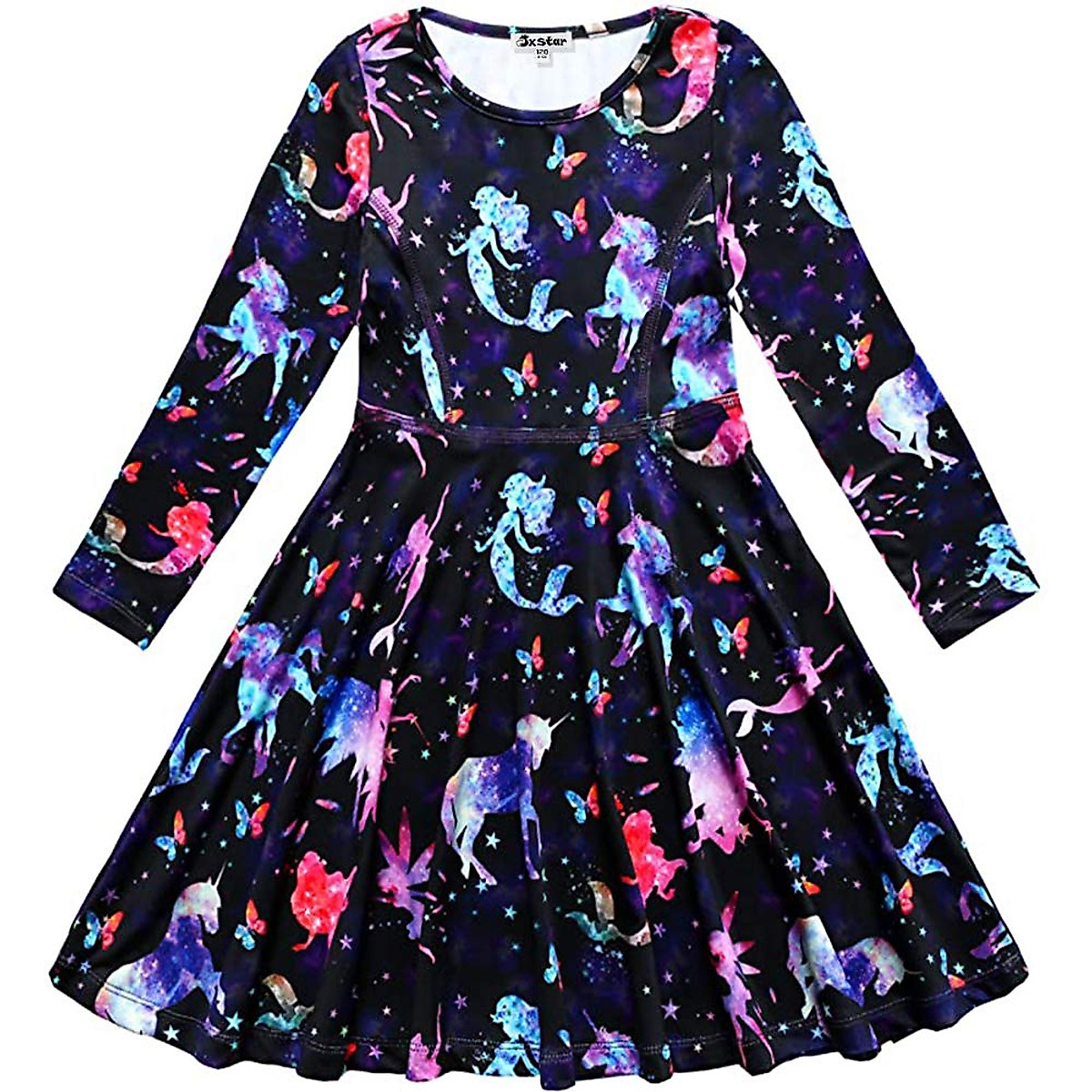 Long Sleeve Mermaid Dresses for Girls Kids Matching 18 inch American Doll,Size 10 11