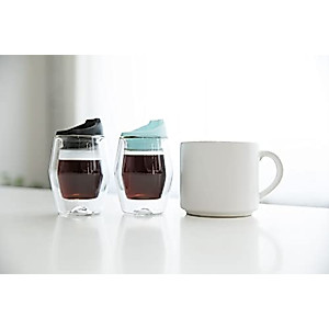 SPROGO, To-Go Espresso Cup (Almost Black) Espresso Travel Mug, 4 oz Tumbler, Double Glass Wall, Small Cortado Glasses Size, Travel mug with Lid, Reusable, Fits Cupholders