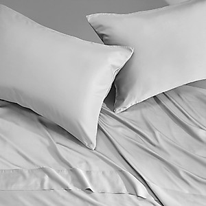 CozyLux Cooling Sheets King Size, Rayon Derived from Bamboo, Oeko-TEX Certified Luxuriously Soft & Silky Sheet Set - 16" Deep Pockets 4 Piece Bedding Sheets & Pillowcases，Light Grey