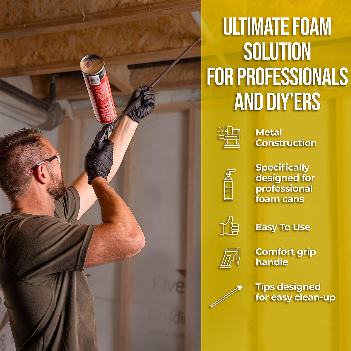 AWF PRO Foam Gun - AWF 1850, PTFE Non Stick Coated 40in Gun. Ideal for Contractors & DIY. High Precision, Greater Yield Foam Spray Insulation Gun, One Hand Adjustment, Long Nozzle. Swivel Tip