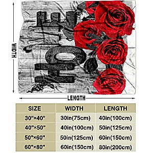 LUVIVIHOME Red Rose Blanket, Rustic Farmhouse Romantic Flower Floral Throw Blanket, Grey Blanket, Cozy Soft Fuzzy Warm Flannel Fleece Blanket for Couch, Sofa, Valentine's Day Gifts for Women, 30"x40"