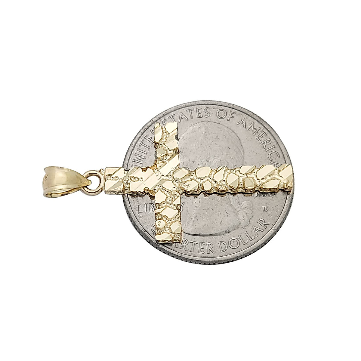 AMZ Jewelry 10K Yellow Gold Nugget Cross Pendant Gold Nugget Cross