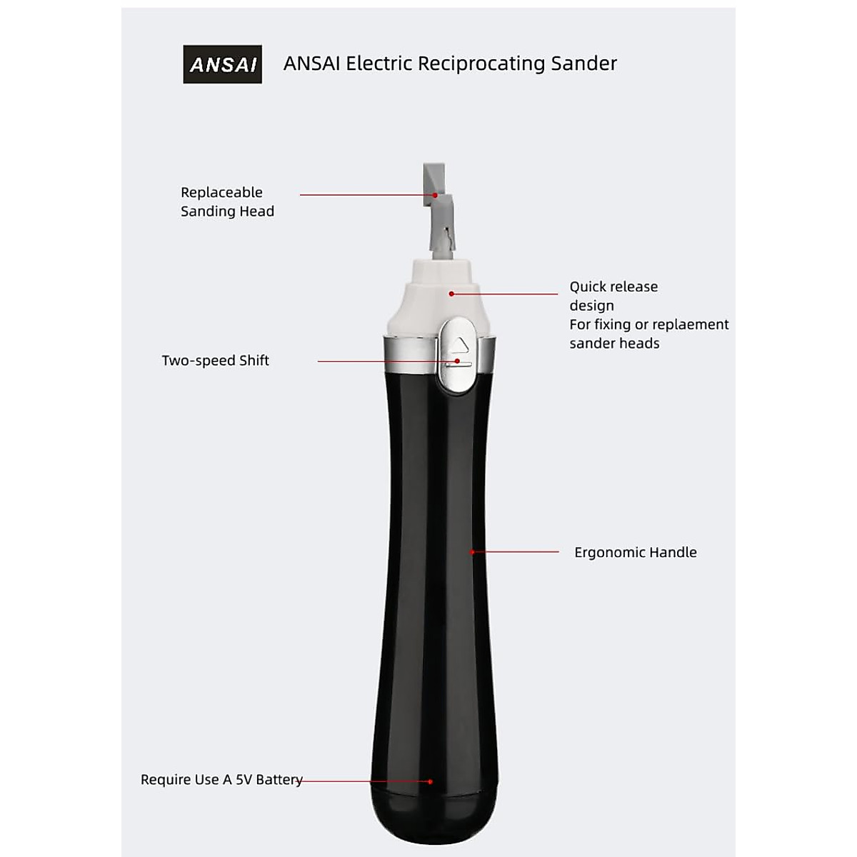 ANSAI Electric Reciprocating Sander, With 8pcs 3D Print ABS Head For Hobbies,Art,Miniature,figure polishing,sanding