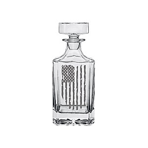 Rogue River Tactical Tattered Worn American US Flag USA Patriotic Whiskey Decanter With Airtight Glass Stopper Custom Gift For Men Dad Veteran Father's Day