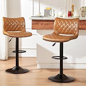 LEMBERI Bar Stools Set of 2, Counter Height Adjustable Bar Stool Swivel with Back, Modern Design Bar Chairs Armless Faux Leather Barstools for Kitchen Island, Pub, Dining Room (Whisky)