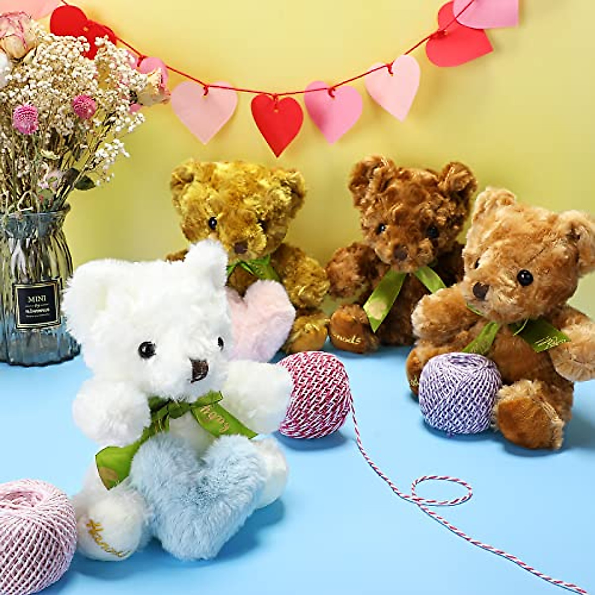 3 Pieces Stuffed Plush Bear Soft Stuffed Bear with Bow Tie Cute 2022 Graduation Stuffed Plush Animal Dolls, 8 Inch Stuffed Bear Plush Toy (Dark Yellow, Simple Style)