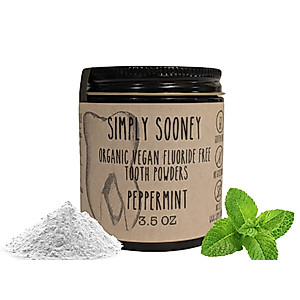 Simply Sooney Remineralizing Vegan Fluoride Free Tooth Powder Peppermint Formula I Glass Jar I Stronger Teeth I Fresh Breath I with Xylitol I Organic Ingredients