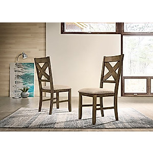 Roundhill Furniture Raven Wood Dining Set: Butterfly Leaf Table, Six Chairs, Glazed Pine Brown