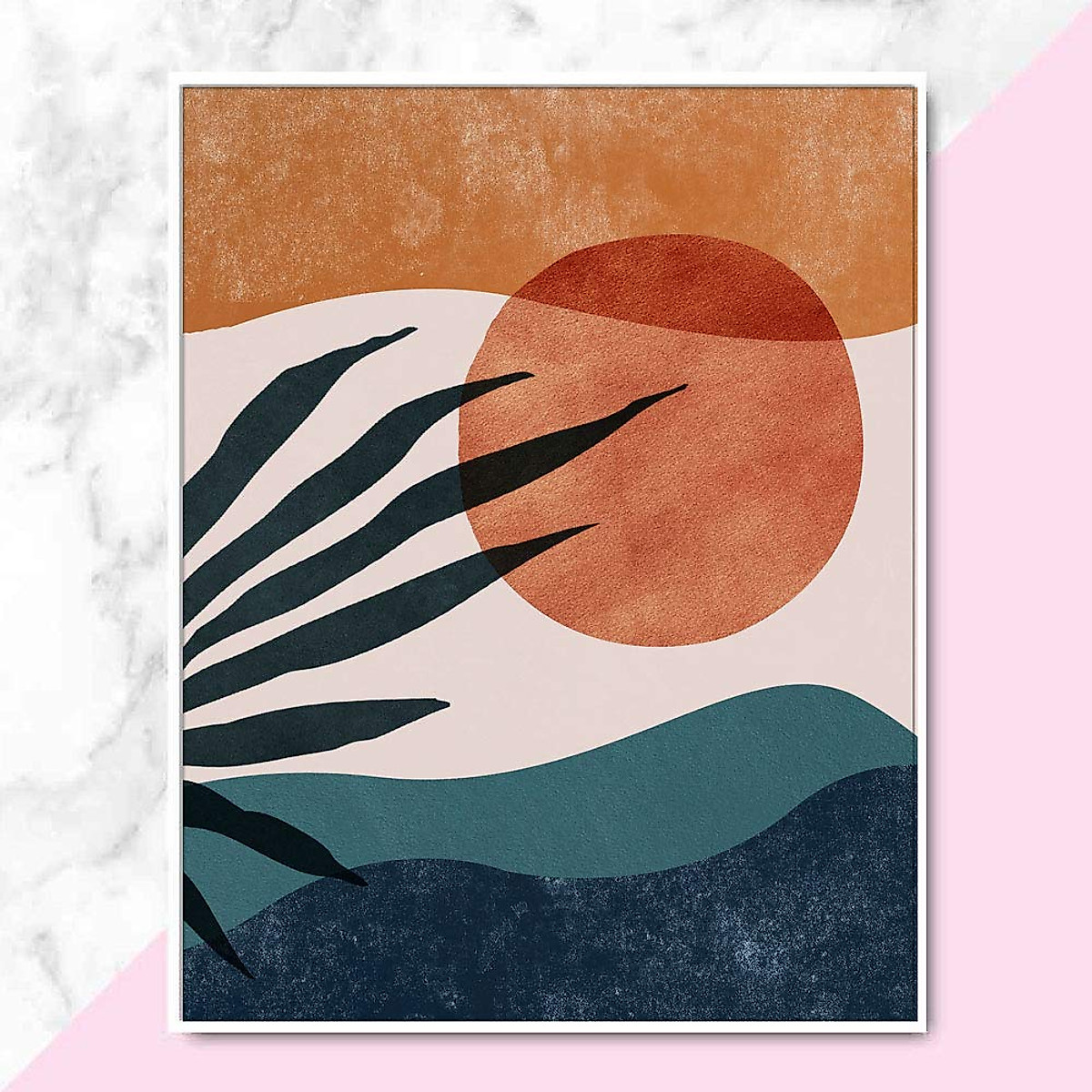 Abstract Wall Art for Living Room Boho Print Set Terracotta Wall Art Abstract Palm Leaf Art, SET of 2, 8x10 Inch Unframed