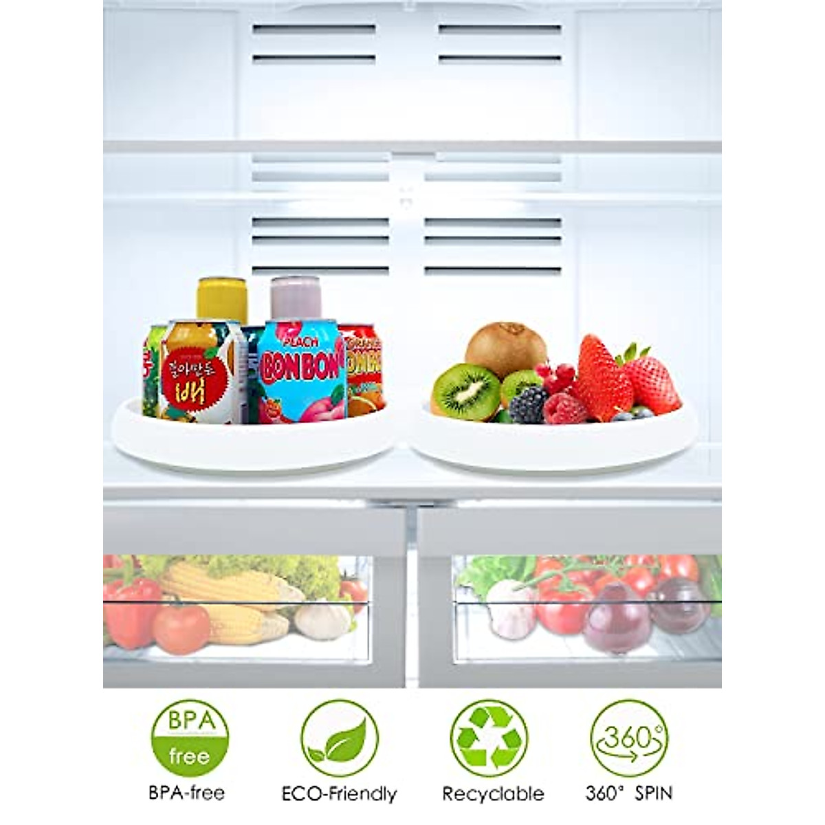 EVERQUEIN Lazy Susan Organizer, Lazy Susan Turntable for Cabinet Refrigerator Kitchen Pantry Bathroom, Non-Skid 360° Rotating, Plastic (2 Pack, 10 Inch)