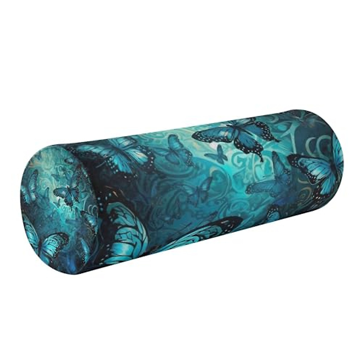 xigua Cute Butterfly Neck Roll Pillow for Neck Relief with Removable Washable Cover - Memory Foam Round Cylinder Bolster, Ergonomically Designed for Head, Neck, Back, and Legs