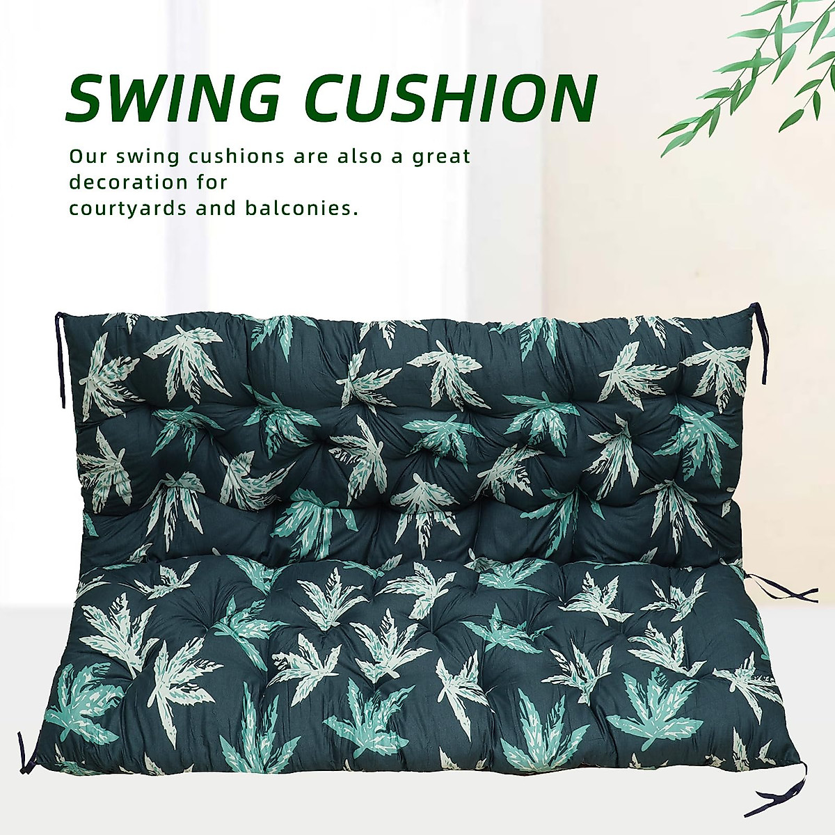 MZZDJJQ Replacement Cushions for Outdoor Swing, 2-3 Seat Porch Swing Cushions with Backrest, Thicken Swing Cushions for Outdoor Furniture with 8 Straps (Dark Curry, 48 * 40)