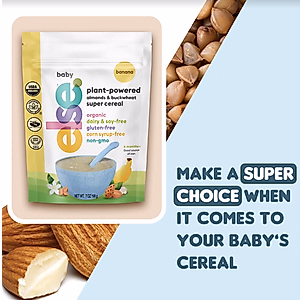 Else Nutrition Super Cereal For Babies 6 mo+, Made With Real Whole Plants for a Nutritionally Balanced meal, with gluten free carbs and plant protein (Vanilla, Single)