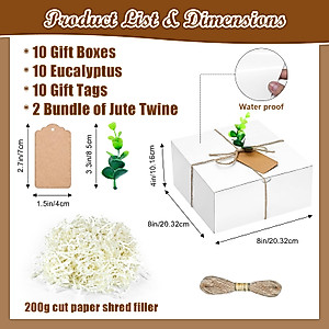 Gift Boxes Set 10 Bridesmaid Proposal Boxes 8 x 8 x 4 In Bridesmaid Proposal Gifts, 10 Kraft Paper Gift Tag, 10 Plastic Eucalyptus Leaves Stems and 200g Cut Paper Shred Filler