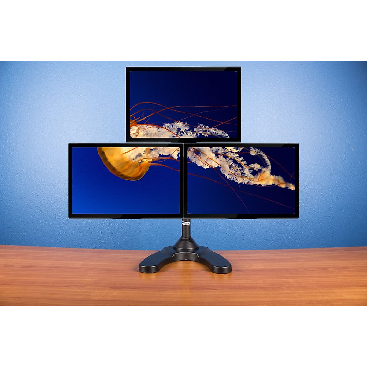 MonMount Triple Monitor Stand Freestanding Triangle Orientation Holds Up to 27-Inch Screens, Black (LCD-3501T-B)