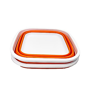 SAMMART 5.5L (1.4 Gallons) Set of 2 Collapsible Tub - Foldable Dish Tub - Portable Washing Basin - Space Saving Plastic Washtub (White/Orange)
