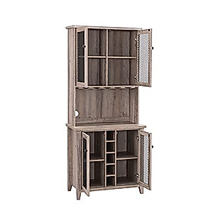 Home Source Jill Zarin Bar Cabinet in Grey Wash with Mesh Doors and Stem Glass Placement