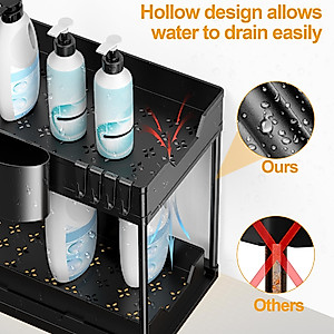 Weenkilly 3 Pack Under Sink Organizer, 2 Tier Sliding Kitchen Cabinet Organizer, Kitchen Sink Organizer with Hooks, Hanging Cups, Handles, Multifunction Bathroom Organizer Kitchen Storage