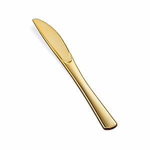 300 Gold Disposable Plastic Flatware Set - 100 Forks, 100 Spoons, 100 Knives - Heavy Duty Silverware for Party Bulk