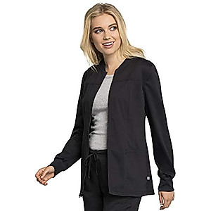 Cherokee Women Warm Up Scrubs Jacket Modern Classic Fit with Zip Front WW305AB, S, Black