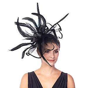 Lucky Leaf Girl Lady Hat Headwear Organza Church Feather Clip Fascinators Hat Wedding Party Kentucky Derby Cap for Women(F-5-Black)