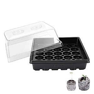 [Thick Plastic] 4 Set Strong Seed Starter Tray with 4" Humidity Dome and Pellet Holder for 100 Jiffy 30mm, 36mm & 42mm Peat Pellets, Seed Starting, Germinating Propagating, Pellet Not Included