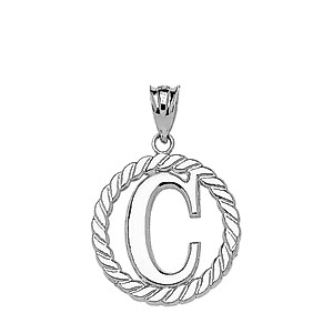 High Polish 925 Sterling Silver Roped Circle "C" Initial Charm Pendant
