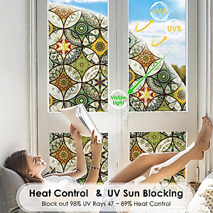 DKTIE Static Cling Decorative Window Film with Installation Tools Non Adhesive Privacy Film, Stained Glass Window Film for Bathroom Shower Door Heat Cotrol Anti UV, 17.7 x 78.7 Inch